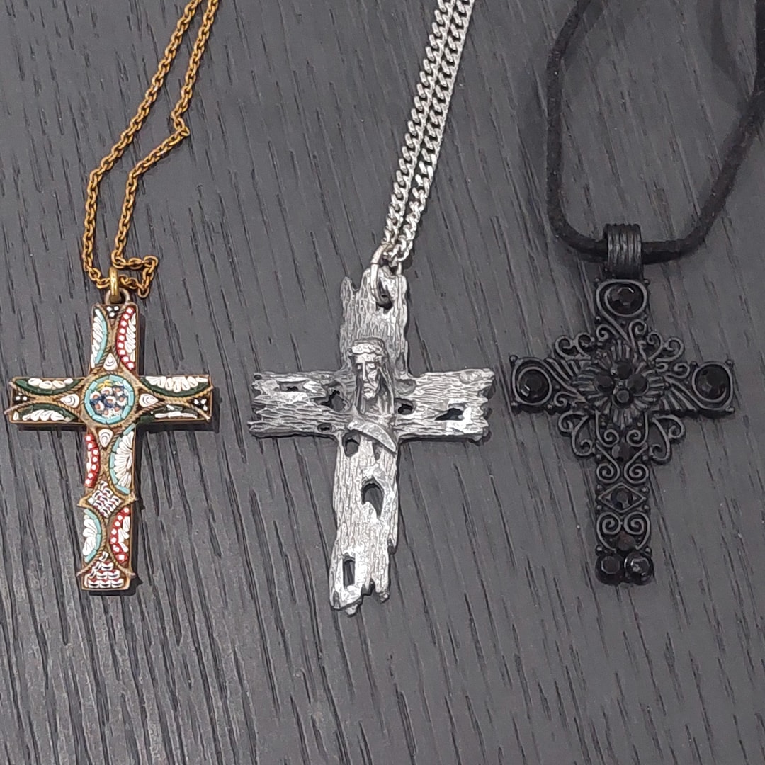 Vintage Crucifix / Cross Necklaces, Multicolored, Grey and Black - Etsy