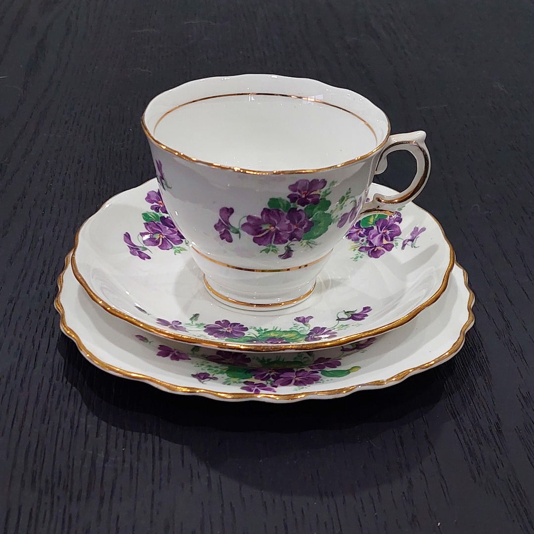 1940's Vintage Colclough Bone China Purple Violet Design Trio, Made in ...