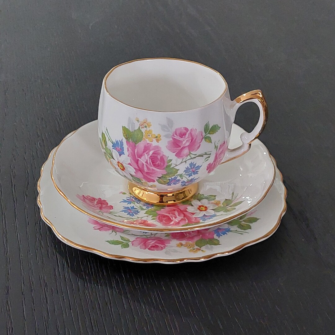 Colclough Trio Bone China Teacup, Saucer and Plate, Rose Tea Design ...