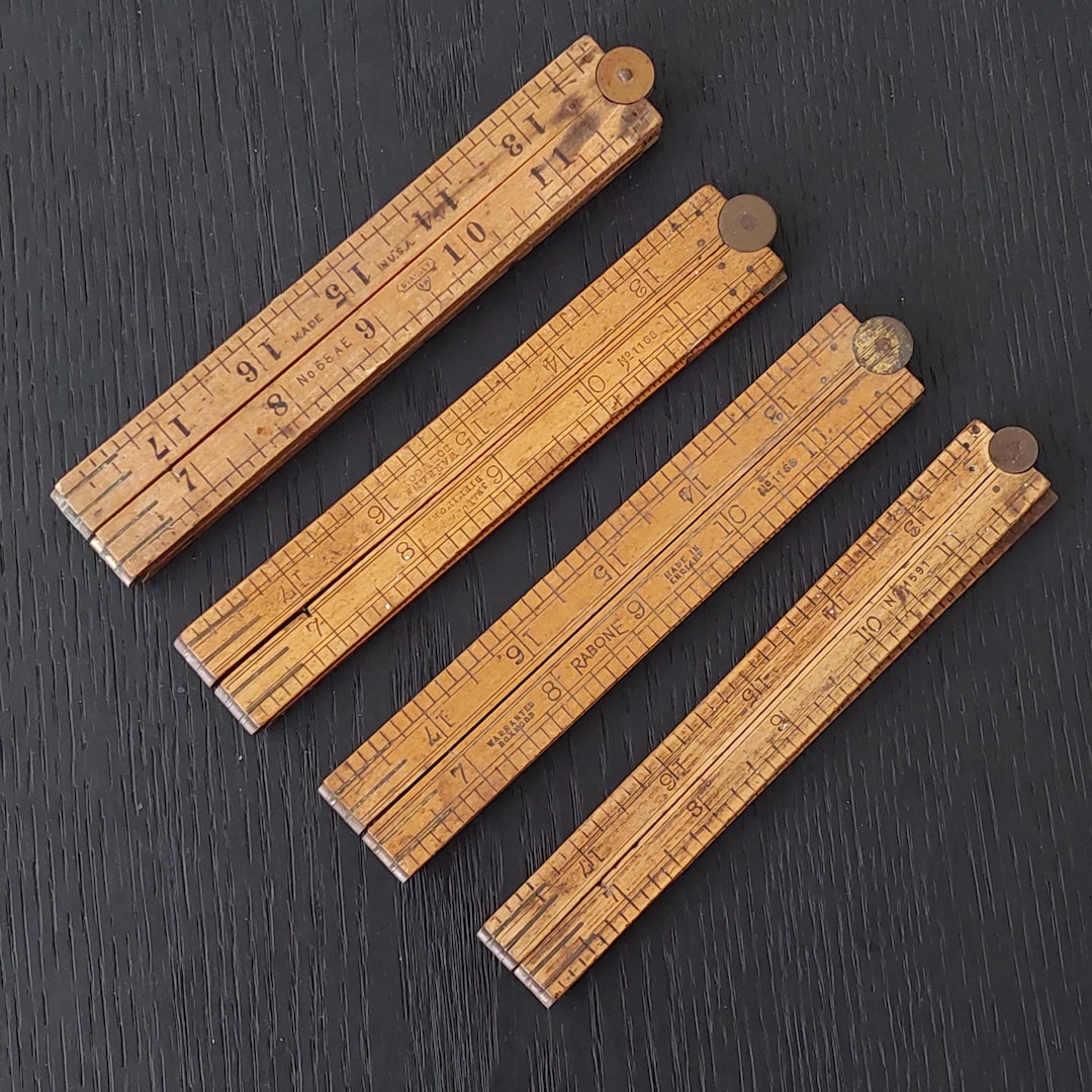 Vintage Timber and Brass Folding Rulers, Stanley, Rabone and Sons and ...