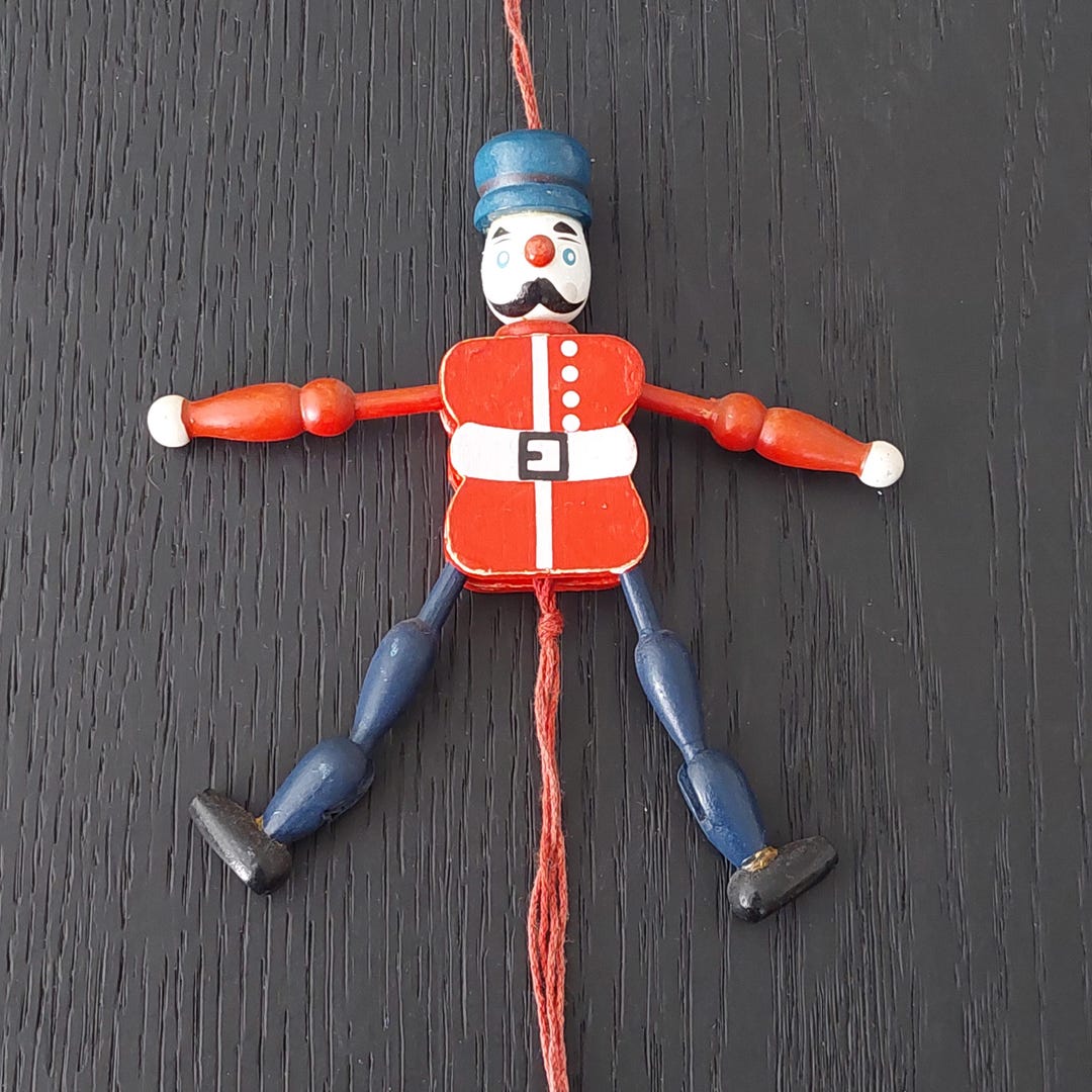Vintage Wooden Pull String Soldier Toy With Segmented Arms & Legs ...