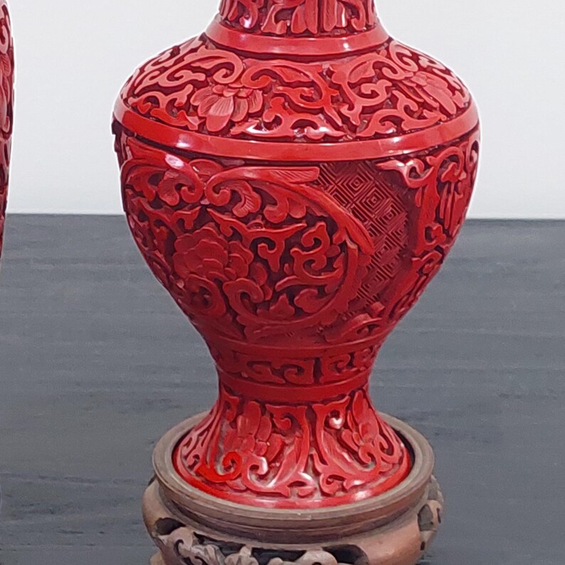 Vintage Chinese Cinnabar Red Lacquer Vase on Stand - Etsy Australia