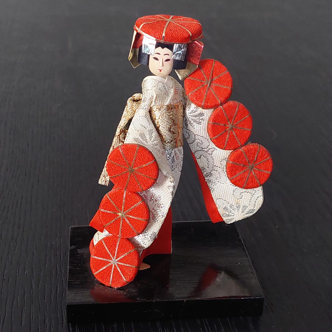 Vintage Japanese Geisha Figure Doing Dance of Seven Hats on Stand - Etsy