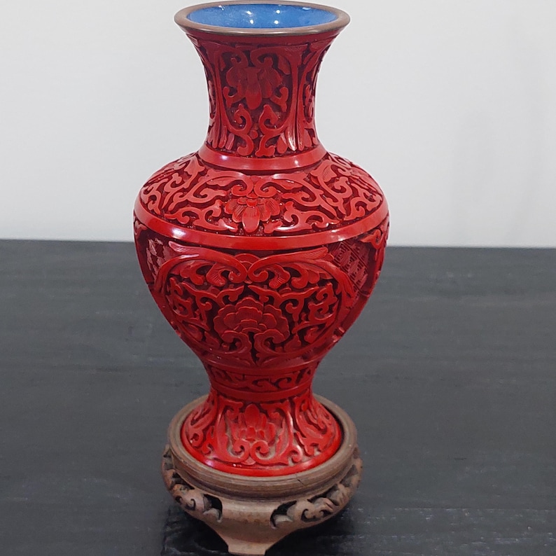 Vintage Chinese Cinnabar Red Lacquer Vase on Stand - Etsy Australia