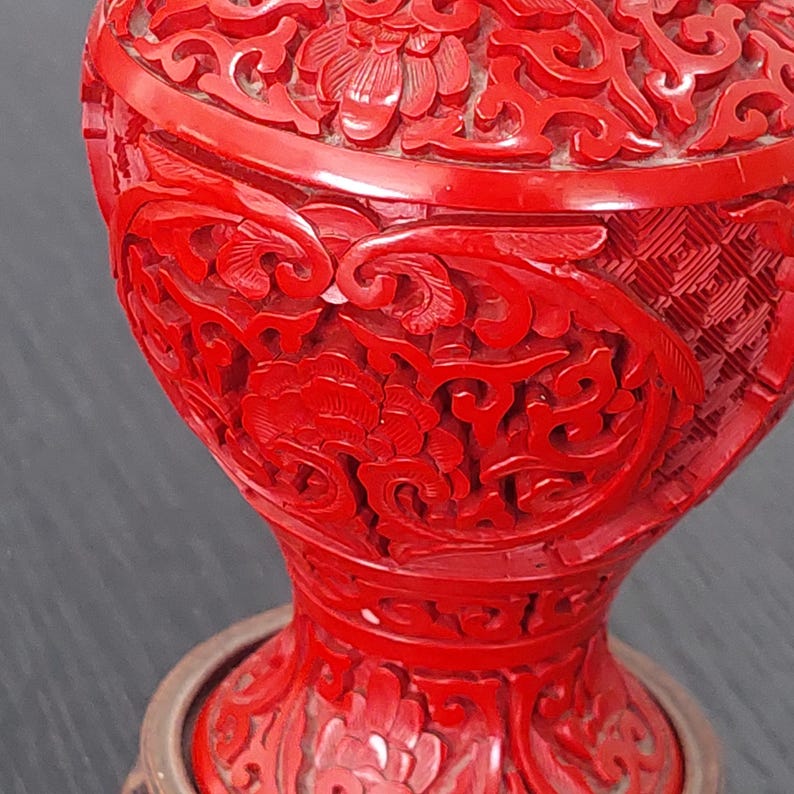 Vintage Chinese Cinnabar Red Lacquer Vase on Stand - Etsy Australia