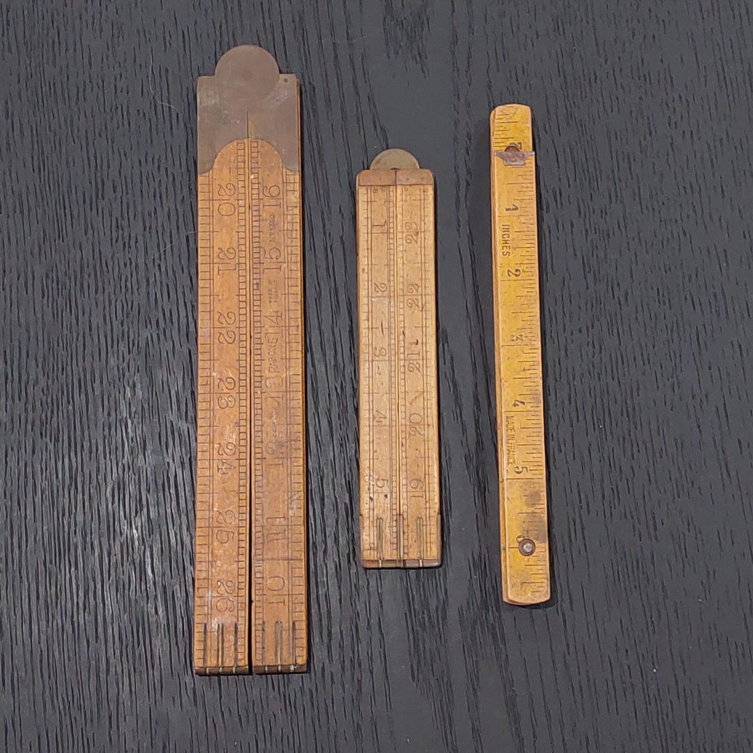 Vintage Timber and Brass Folding Rulers, Rabone and Sons Birmingham and ...