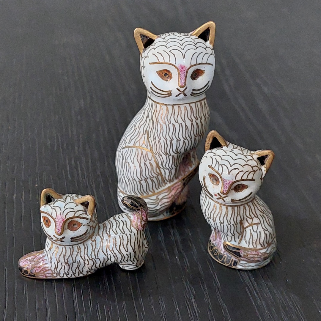 Vintage 1960's Set of 3 Cloisonné Cats - Etsy