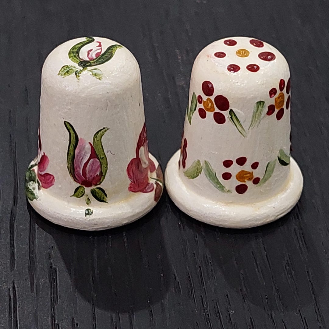Vintage Pair of Hand Painted Wooden Thimbles - Etsy