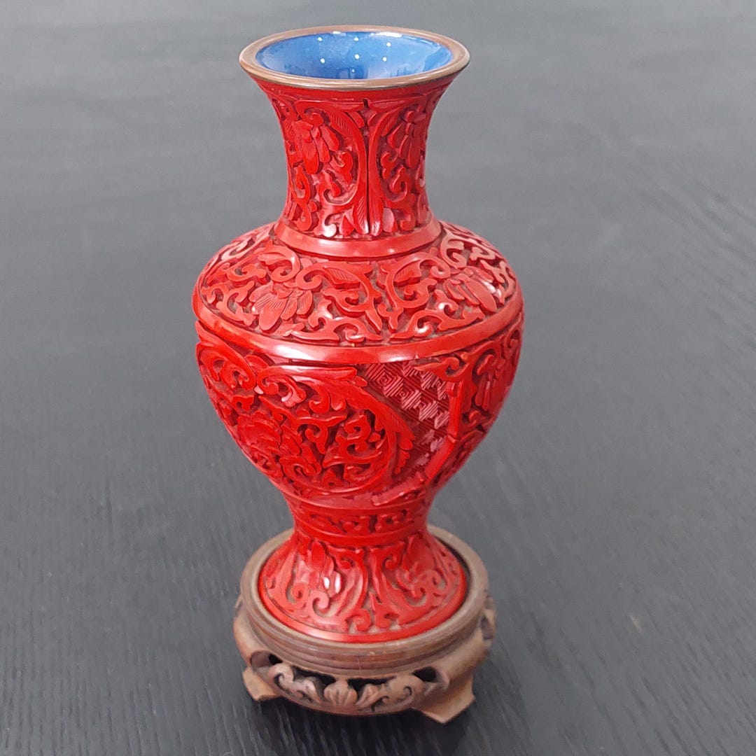 Vintage Chinese Cinnabar Red Lacquer Vase on Stand - Etsy Australia