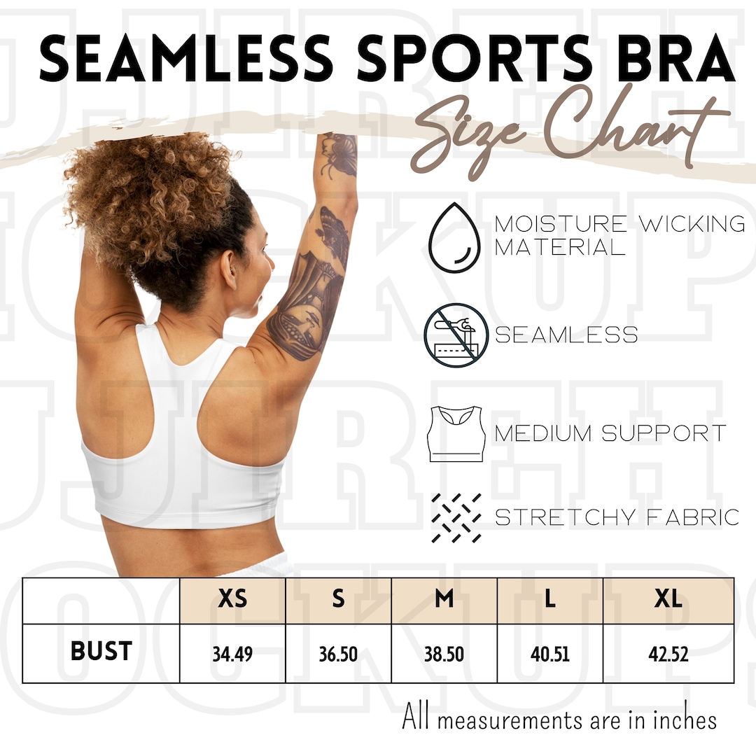 Printify Seamless Sports Bra AOP Size Chart Mockup, Sport Bra Size ...