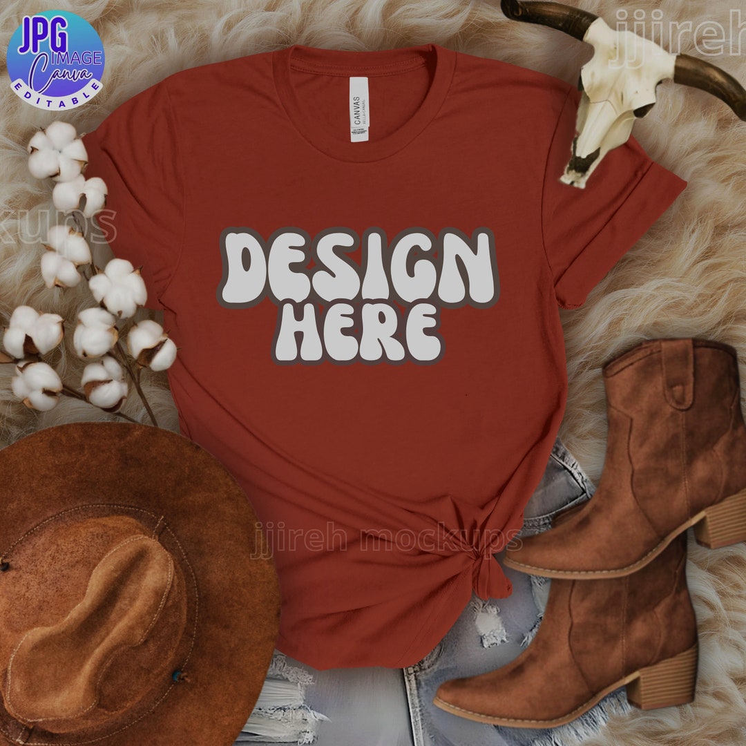 Bella Canvas 3001 Rust Shirt Mockup, Western Shirt Mockup, Cowgirl Rust ...