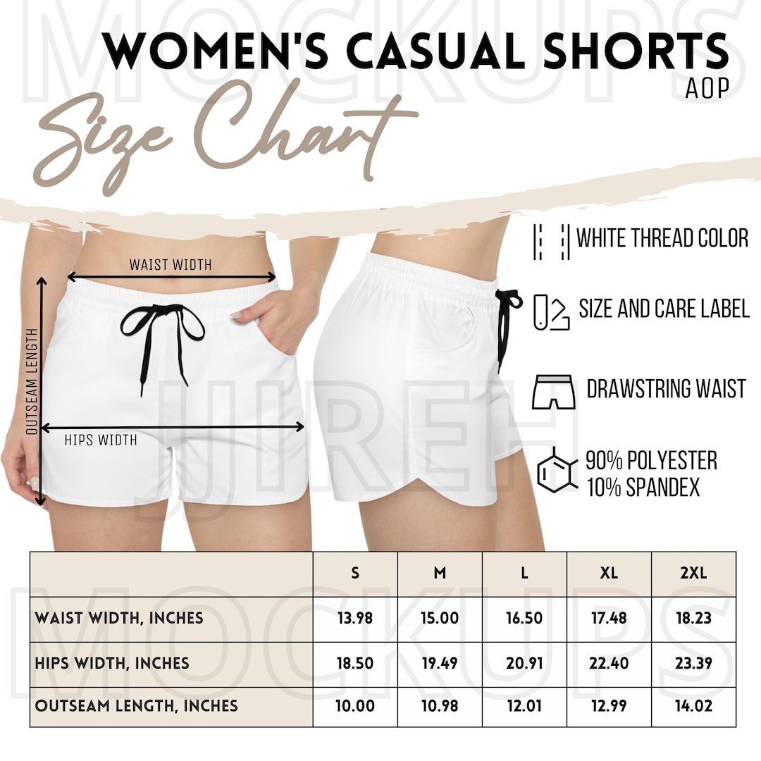 Womens Casual Shorts Aop Size Chart Shorts Size Guide Printify Womens Casual Shorts Size