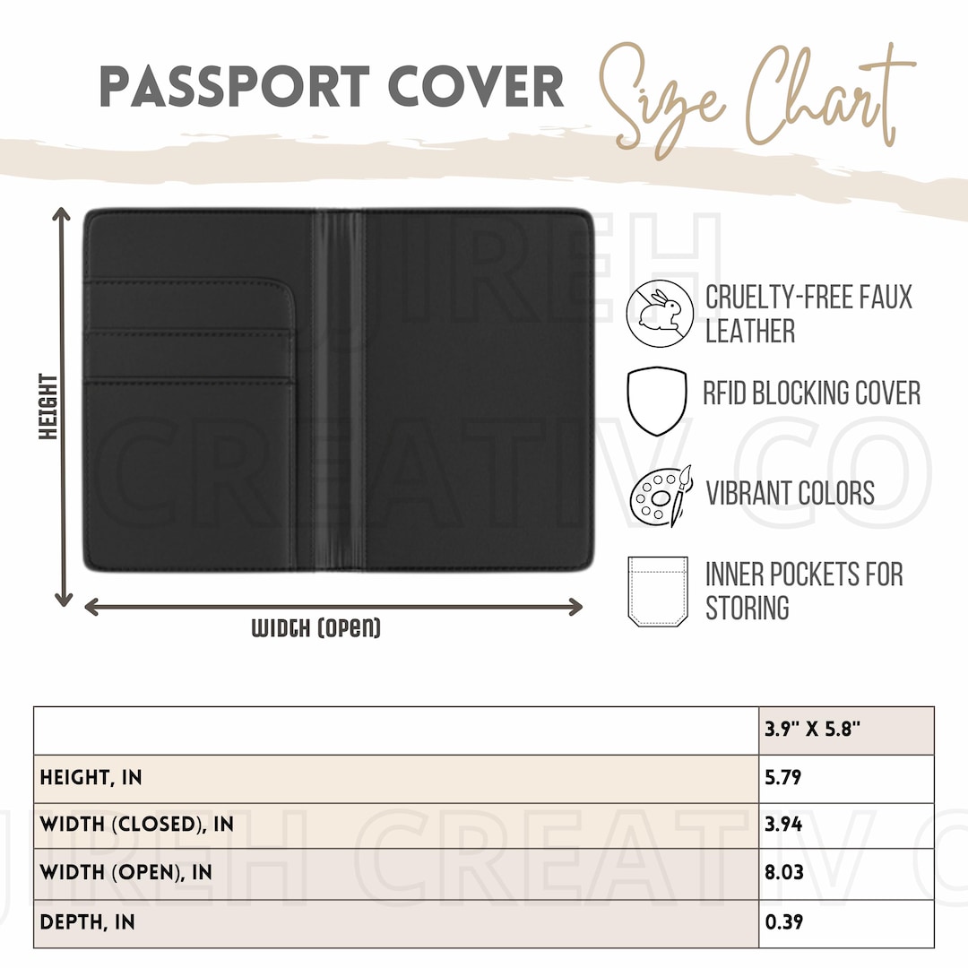 Passport Cover Size Chart and Key Features, Printify POD Passport Cover ...