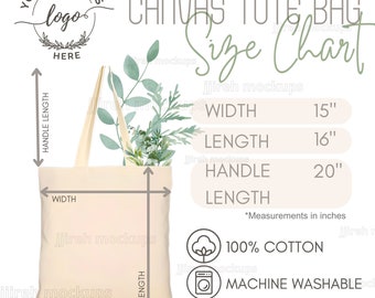 Canvas Tote Bag Size Chart, Liberty Bags OAD113 Tote Mockup Size Guide ...