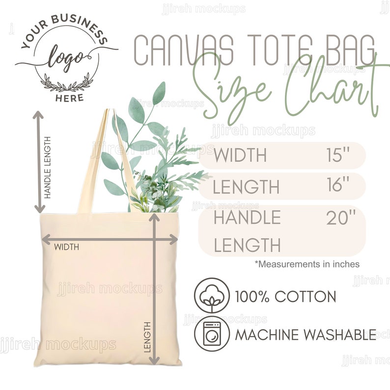 Canvas Tote Bag Size Chart, Liberty Bags OAD113 Tote Mockup Size Guide ...
