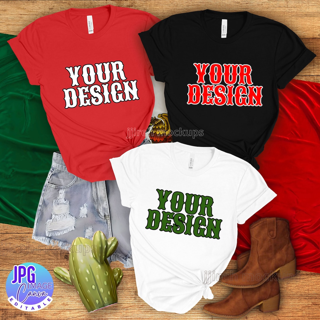 Bella Canvas 3001 Shirt Mockup. Tricolor Shirt Flat Lay Mockup, Cinco ...