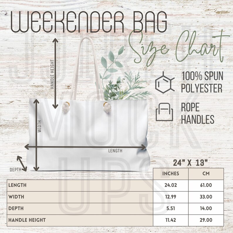 Weekender Bag Size Chart Mockup, Printify Weekender Bag Size Chart , Generic Brand Weekender Bag ...