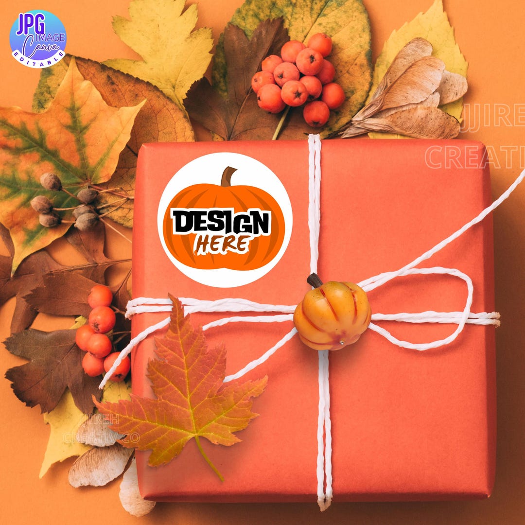 Fall Label Mockup, Round Sticker Mockup, Autumn Tag Mockup, Holliday ...