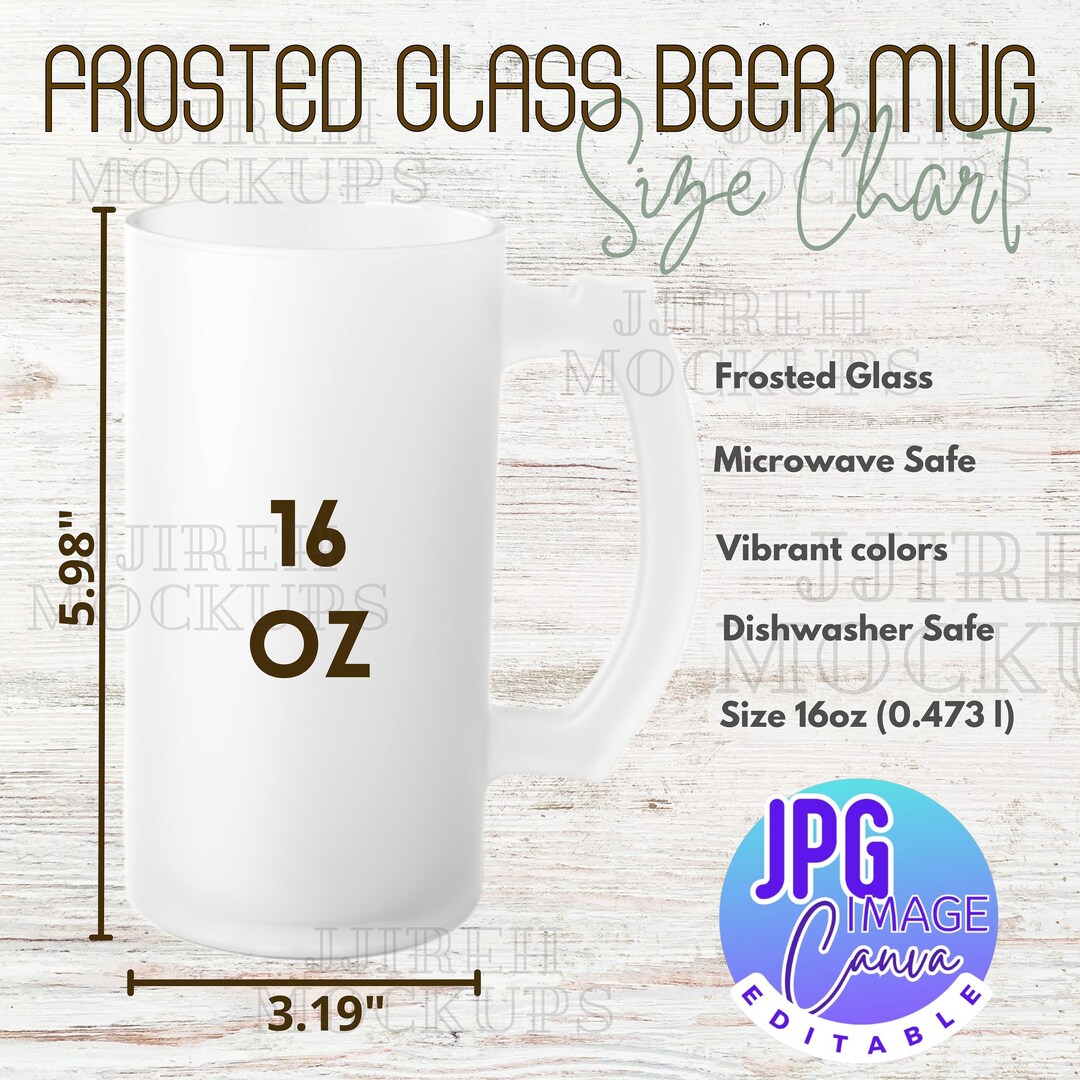 Beer Mug Size Chart, 16oz Frosted Glass Beer Mug Size Chart, Printify ...