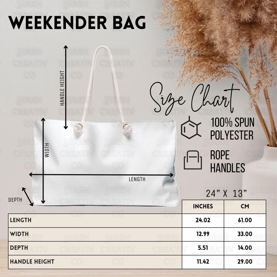 Weekender Bag Size Chart Mockup, Printify Weekender Bag Size Chart ...