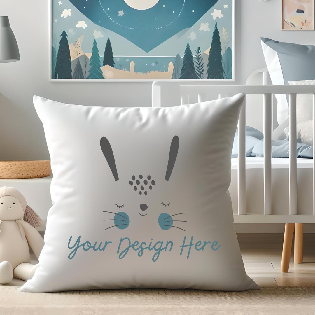 White Square Pillow Mockup, Throw Pillow Boho Mock-up, Nursery Pillow ...