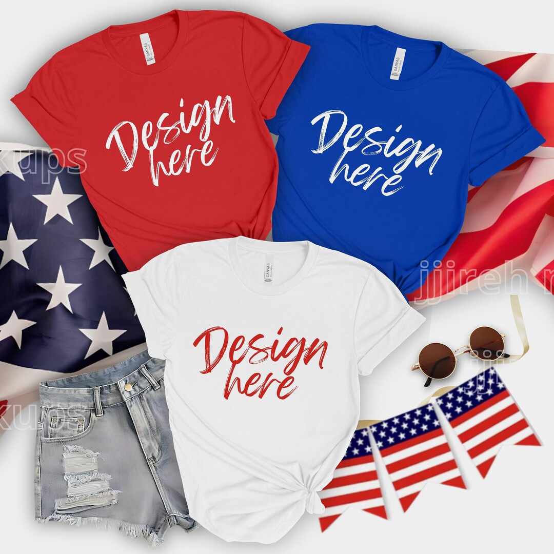 Bella Canvas 3001 4th of July Mockup, Patriotic T-shirt Flat Lay Mockup ...