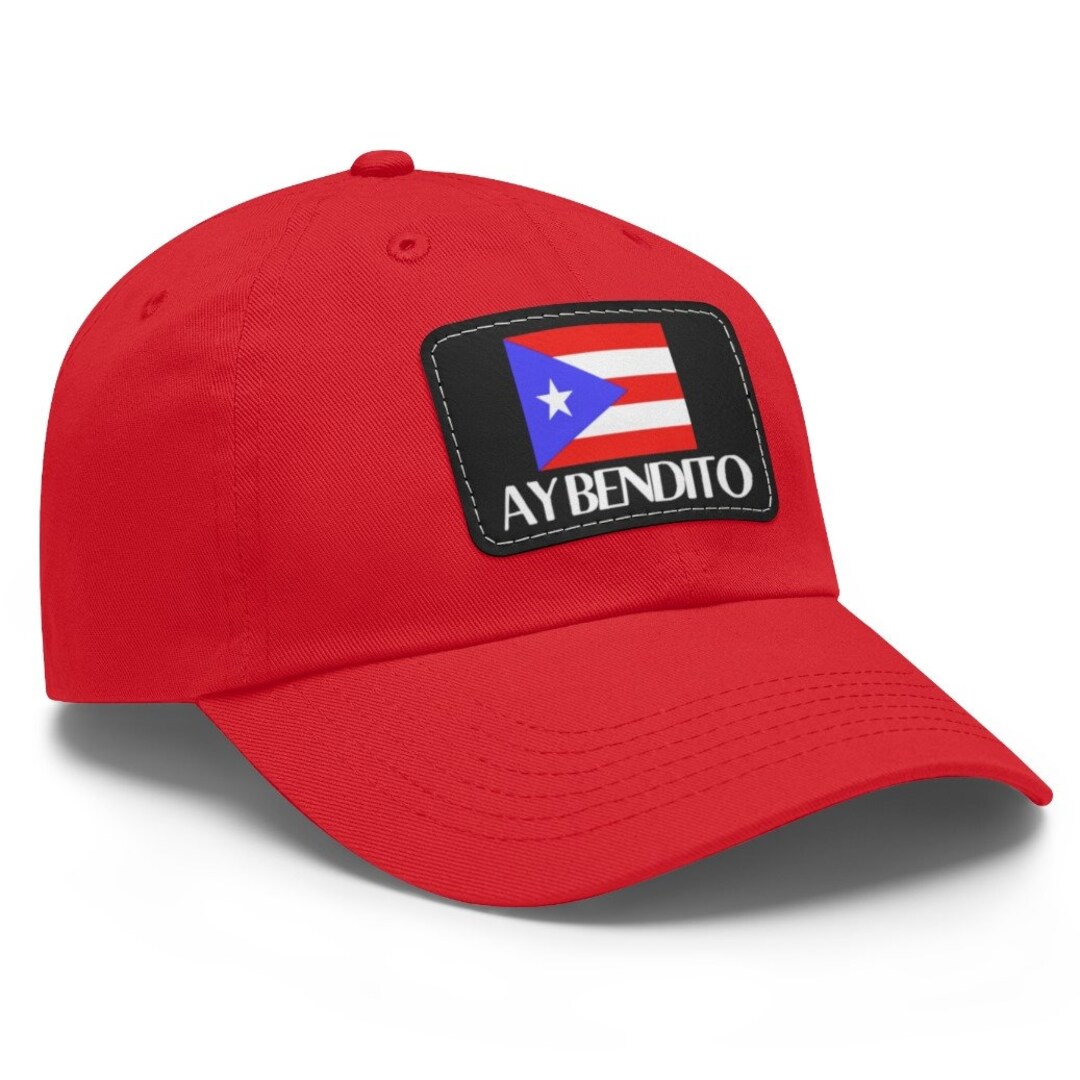 Puerto Rico Print Flag on Synthetic Leather Label on Cotton Cap, Ay ...