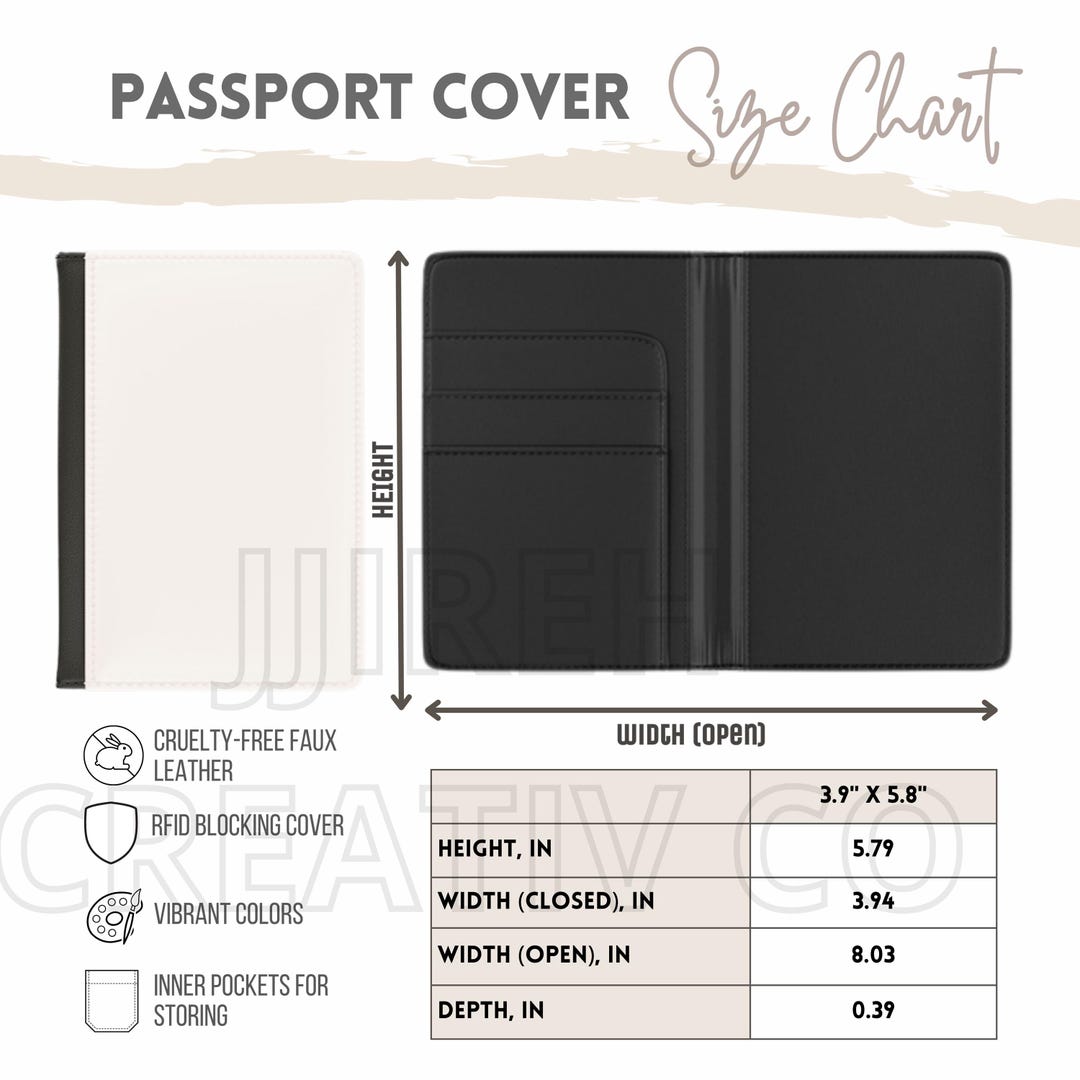 Passport Cover Size Chart and Key Features, Printify POD Passport Cover ...