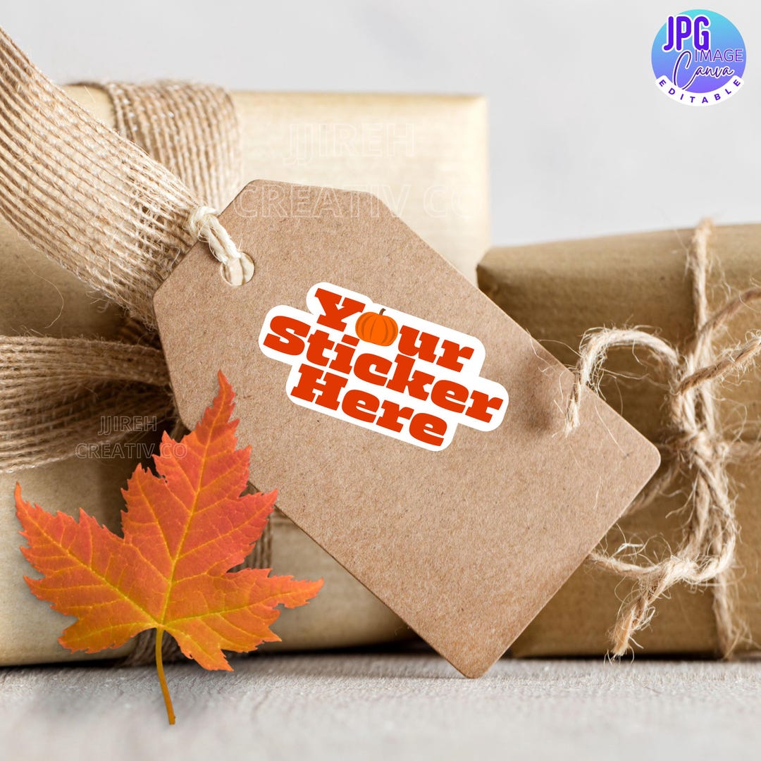 Fall Label Mockup, Round Sticker Mockup, Autumn Tag Mockup, Holliday ...