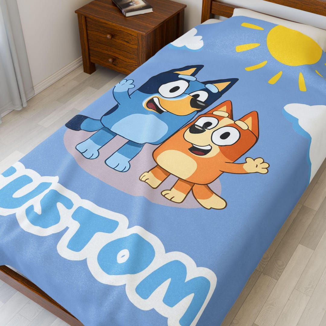 Personalized Bluey Blanket, Bluey Sherpa Fleece Throw Blanket, Bluey ...