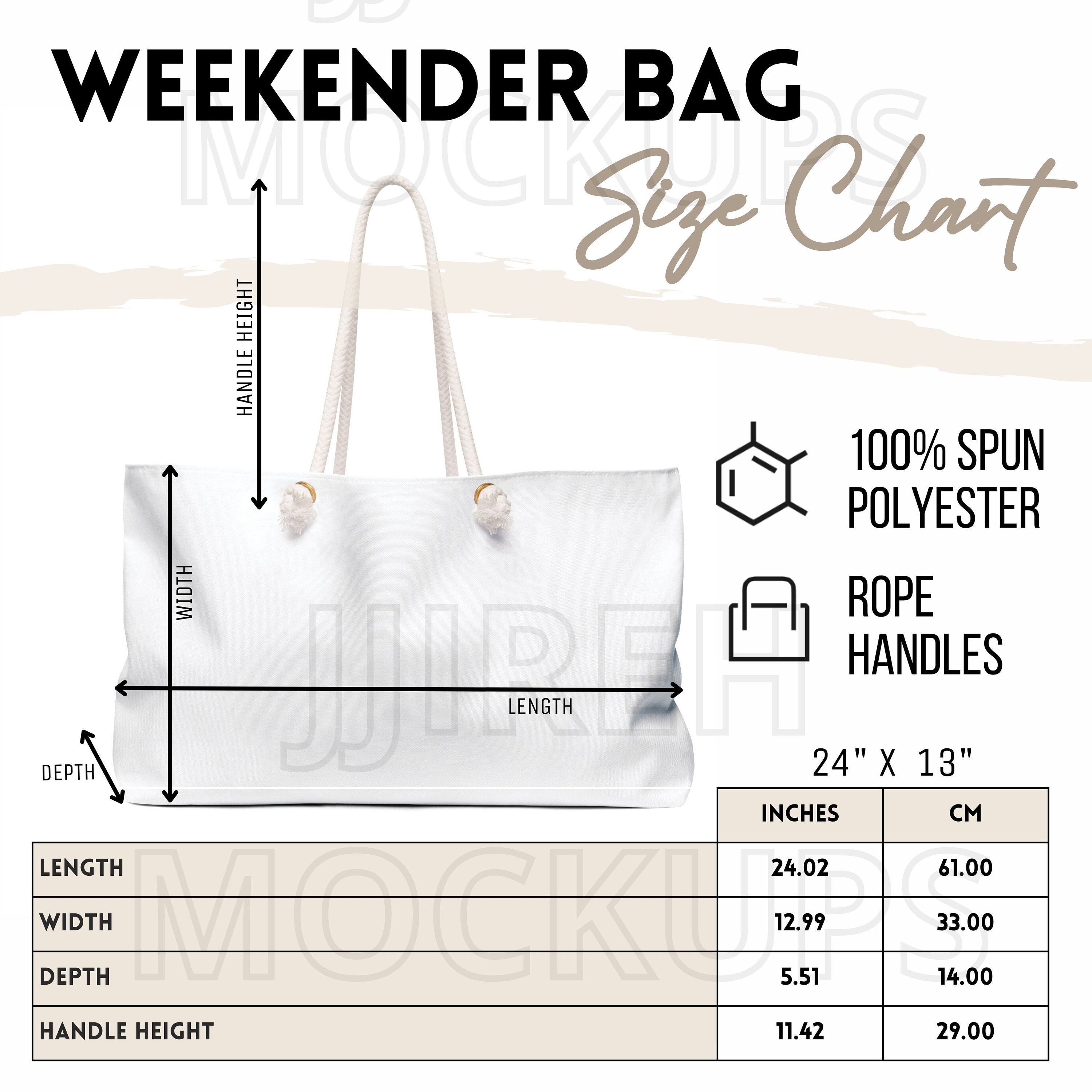 Weekender Bag Size Chart Mockup, Printify Weekender Bag Size Chart ...