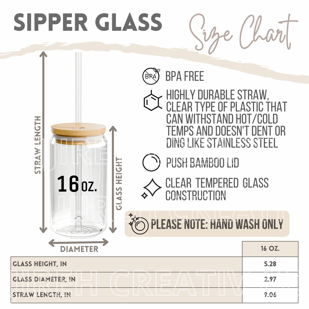 Sipper Glass Size Chart, Ice Coffee Glass Sizing Guide, Printify's ...
