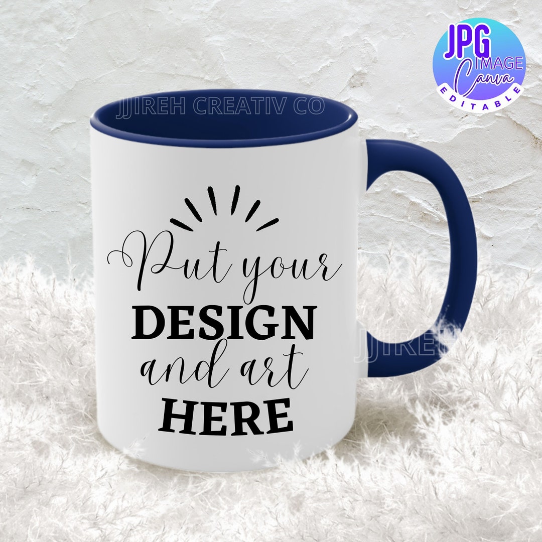 Accent Coffee Mug Mockup, 2 Tone Mug Blank Ceramic Cup Mockup, Navy and ...