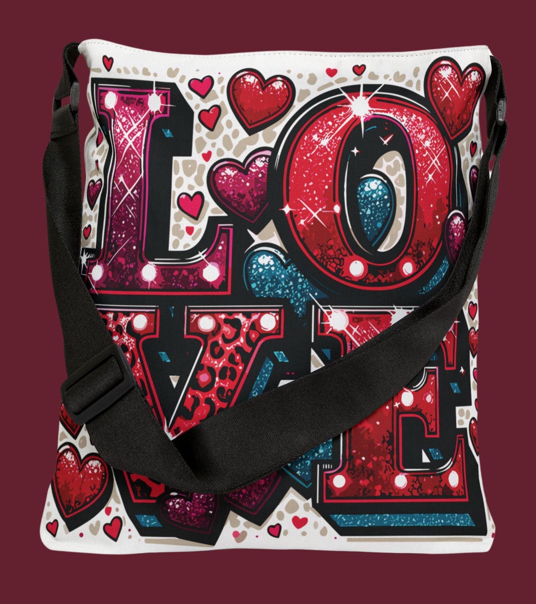 Valentine Adjustable Tote Bag, Love Hearts Tote Bag,colorful Love Tote ...