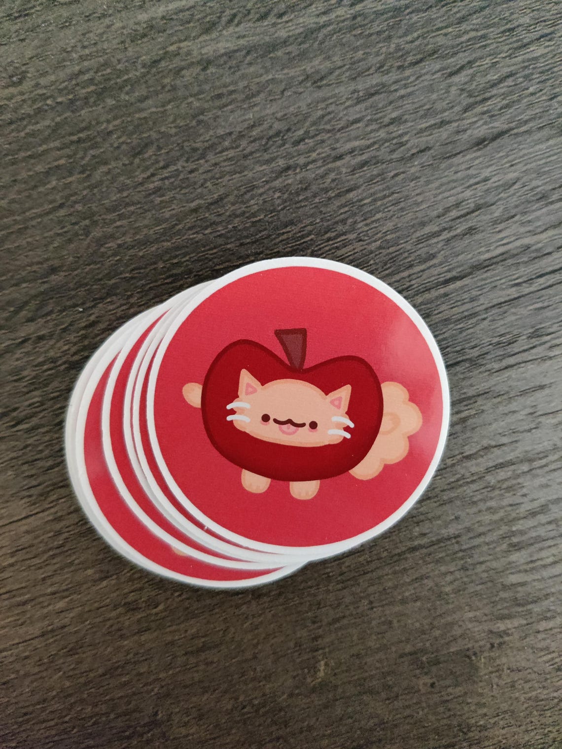 Sad and Happy Apple Cat Sticker, 2'' Creative Decal, Cartoon Drawing ...