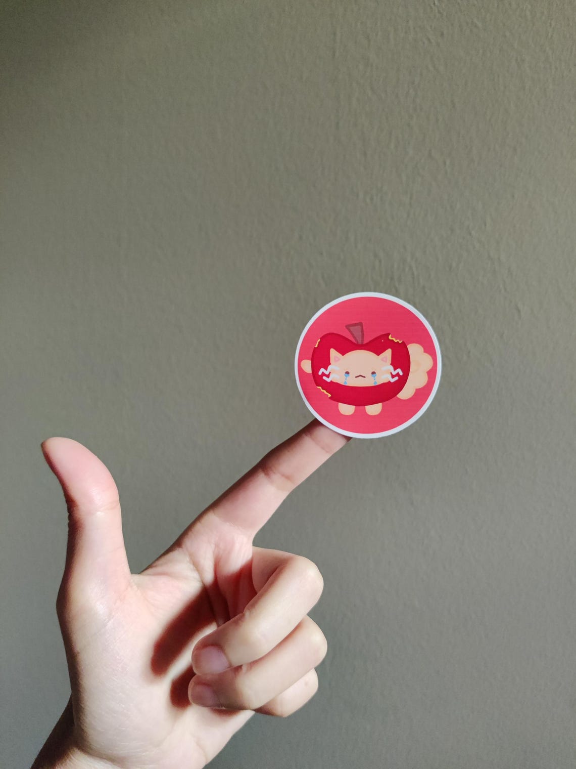 Sad and Happy Apple Cat Sticker, 2'' Creative Decal, Cartoon Drawing ...