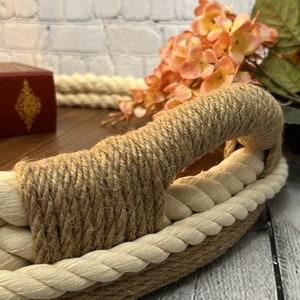 Round Wood Serving Tray, Handmade, Nautical Inspired, Wrapped With ...