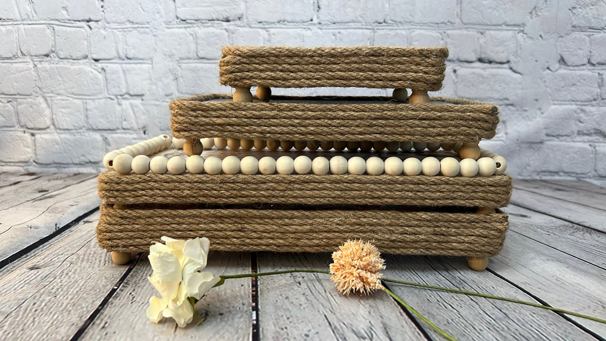 Wood Table Riser Wrapped in Jute Rope Farmhouse Vintage Home - Etsy