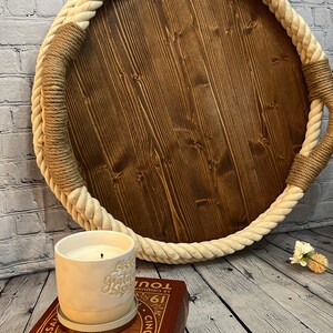 Round Wood Serving Tray, Handmade, Nautical Inspired, Wrapped With ...