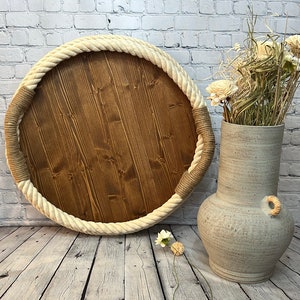 Round Wood Serving Tray, Handmade, Nautical Inspired, Wrapped With ...