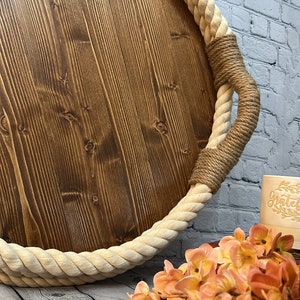 Round Wood Serving Tray, Handmade, Nautical Inspired, Wrapped With ...