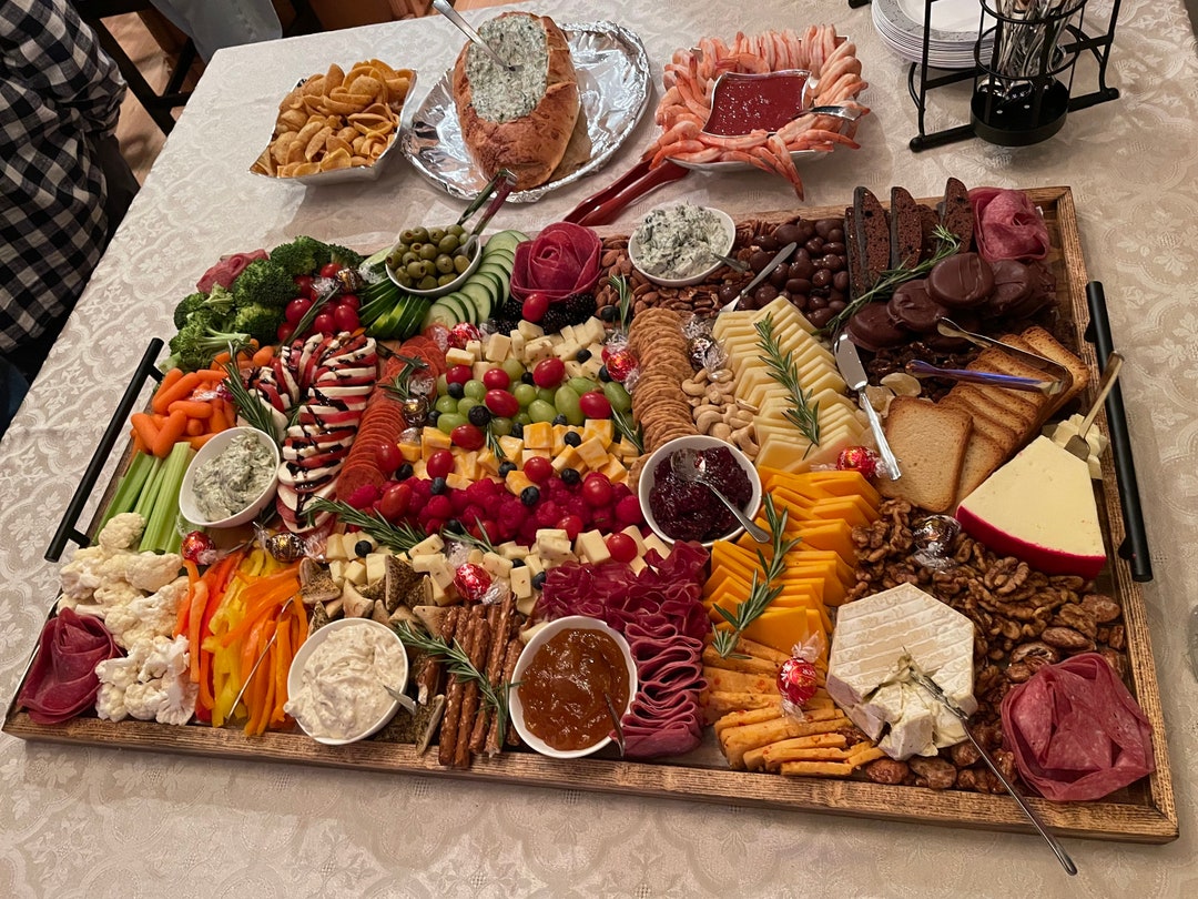 Large Wood Charcuterie Board Handcrafted Serving Tray Rustic Cheese ...