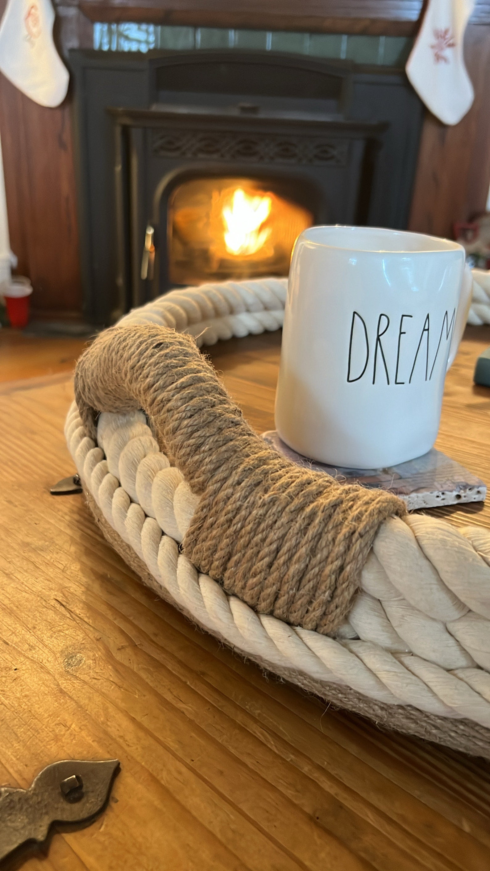 Round Wood Serving Tray, Handmade, Nautical Inspired, Wrapped With ...