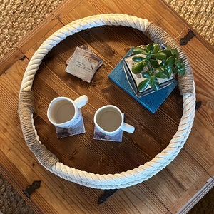 Round Wood Serving Tray, Handmade, Nautical Inspired, Wrapped With ...