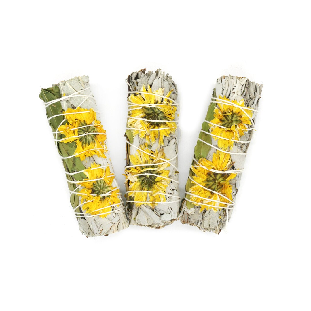 3 Pack Sunflower Floral 4 Inch White Sage Smudge Sticks - Etsy