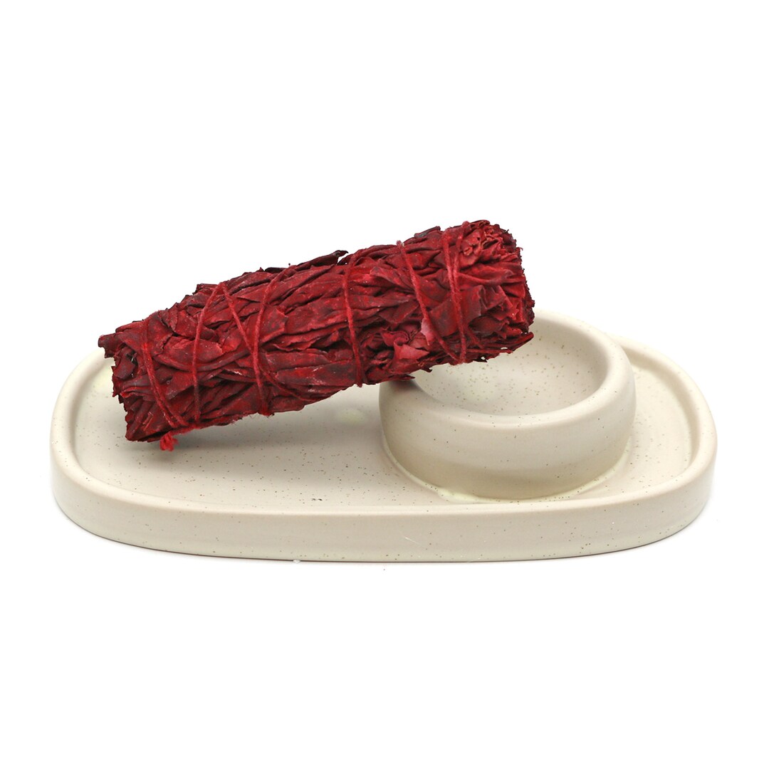 Beige Ceramic Smudge Plate With Bowl Ash Catcher Sage Holder - Etsy