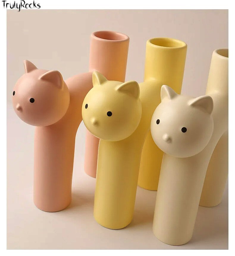 Cute Cat Vase Cathead H-shaped Tube Vase Flower Arrangement Hydroponics ...