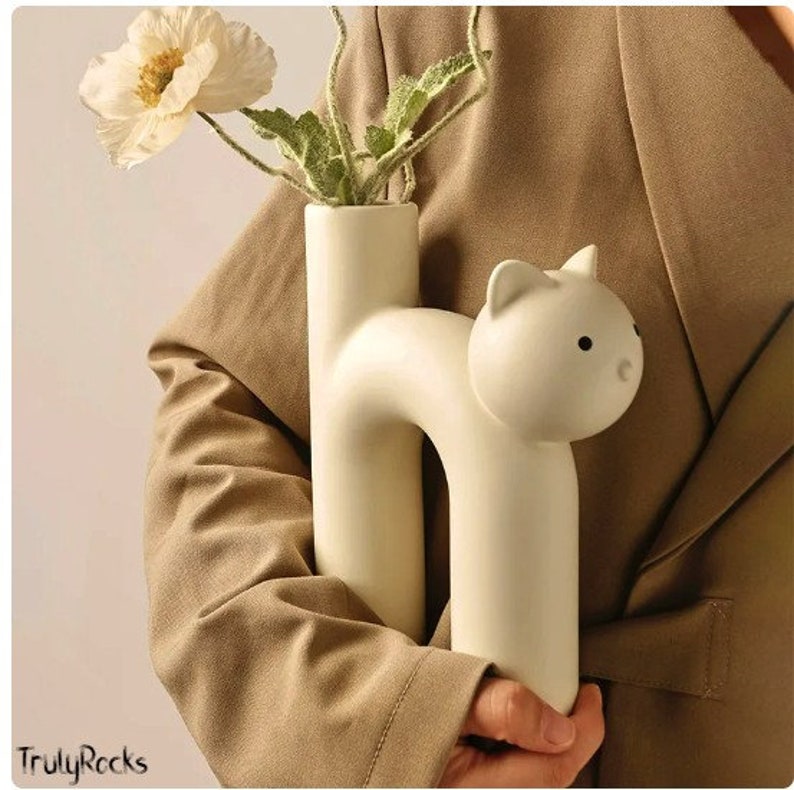Cute Cat Vase Cathead H-shaped Tube Vase Flower Arrangement Hydroponics ...