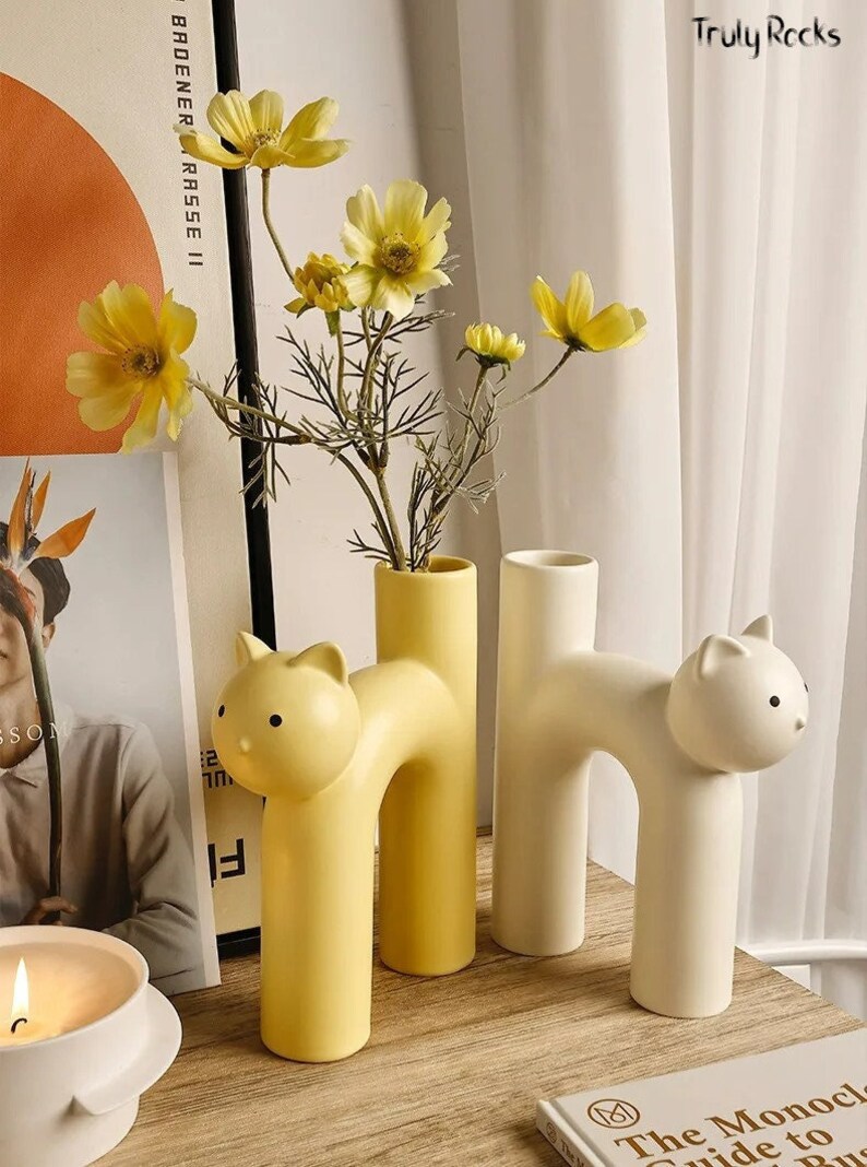 Cute Cat Vase Cathead H-shaped Tube Vase Flower Arrangement Hydroponics ...