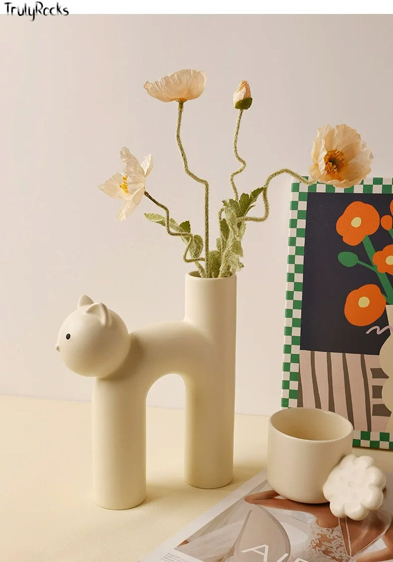 Cute Cat Vase Cathead H-shaped Tube Vase Flower Arrangement Hydroponics ...